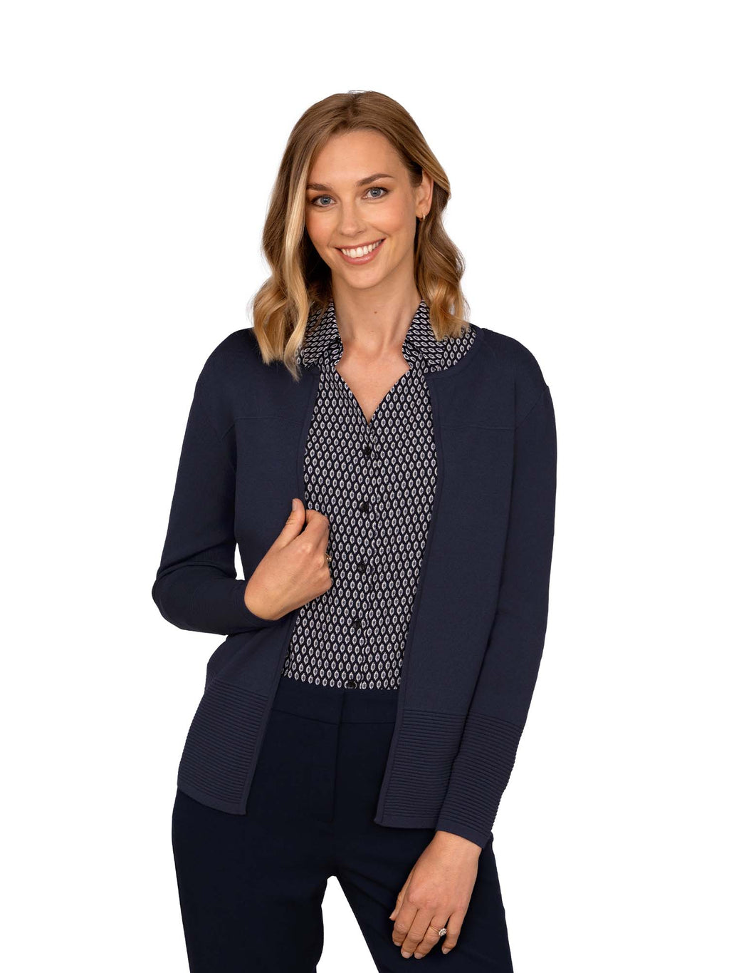 Polly navy longline cardigan | Vortex Designs – Vortex Designs Uniform