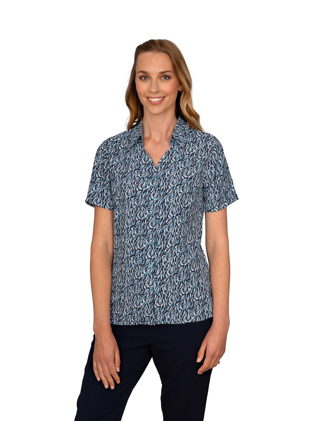 Wilow Jade Green printed soft touch crepe blouse | Ladies Uniform Tops ...